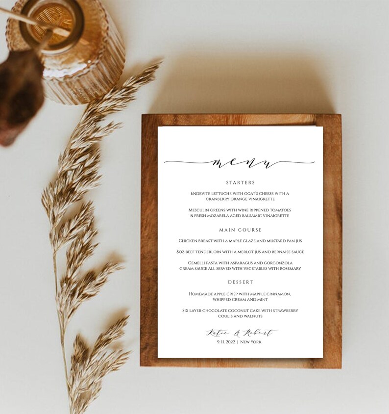 Minimalist Menu Card Printable Wedding Menu Template Instant - Etsy