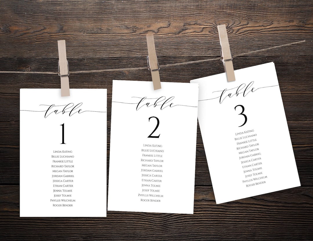 Seating Chart Cards, Table Seating Chart Printable, Wedding Seating ...