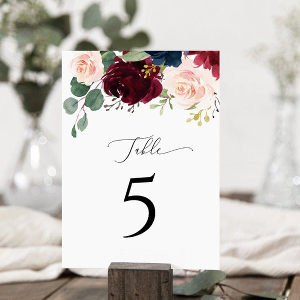 Navy and Burgundy Table Numbers - Etsy