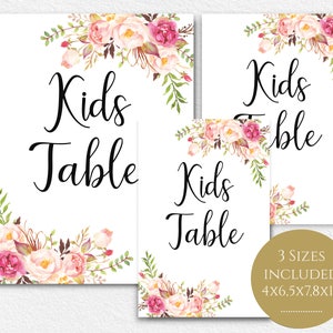 Printable Kids Table Wedding Sign Floral Kids Table Sign Wedding Table ...