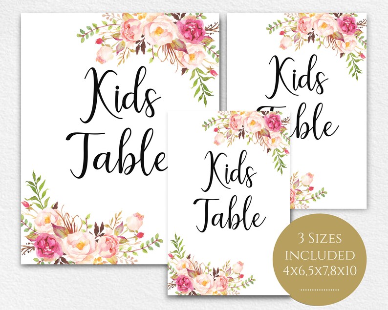 Printable Kids Table Wedding Sign Floral Kids Table Sign | Etsy