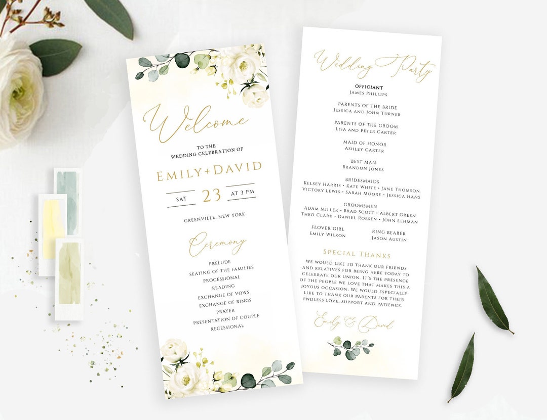 Wedding Program Template, White Roses Wedding Printable Programs ...