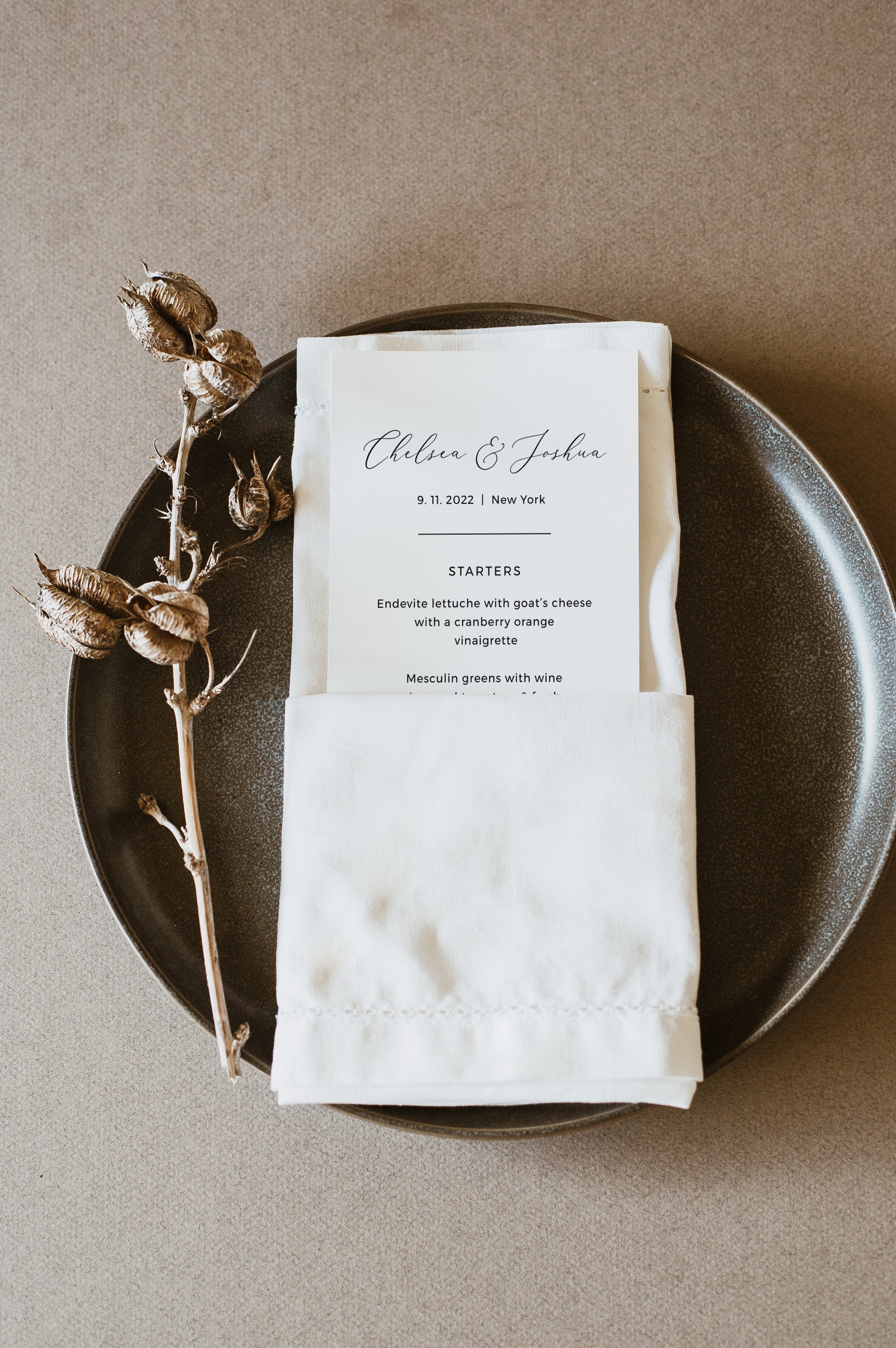 Minimalist Menu Card Printable Wedding Menu Template Instant - Etsy