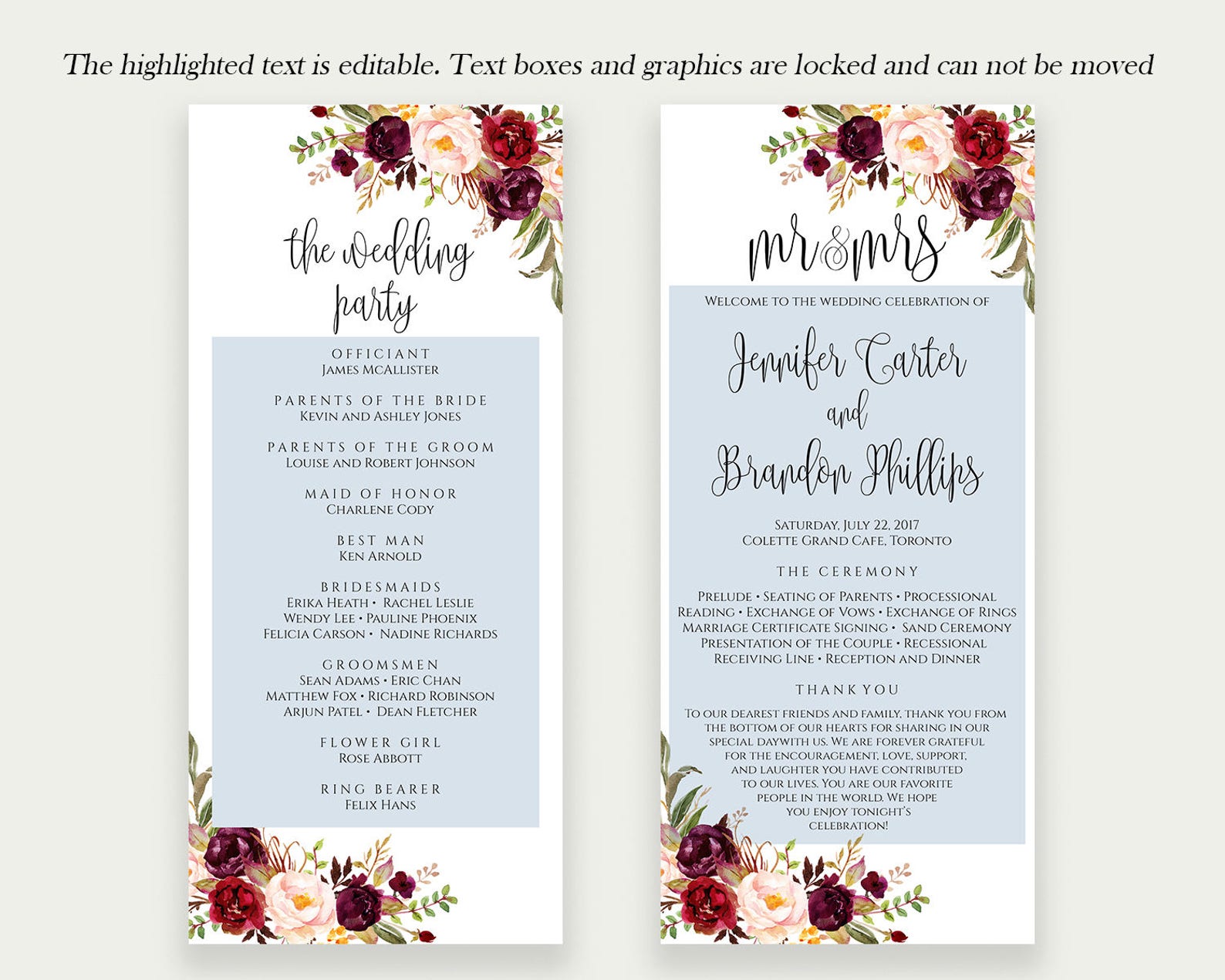 Wedding Program Editable Template Program Printable Ceremony Printable ...