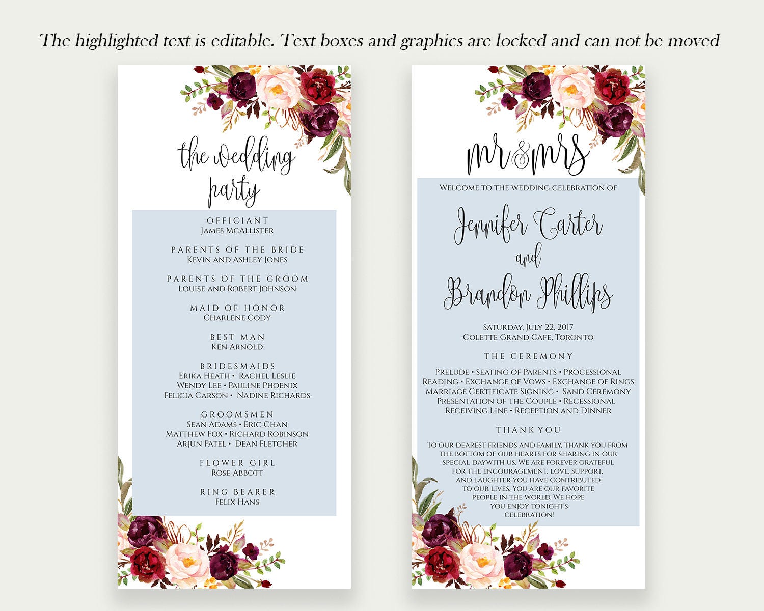 Wedding Program Editable Template Program Printable Ceremony - Etsy