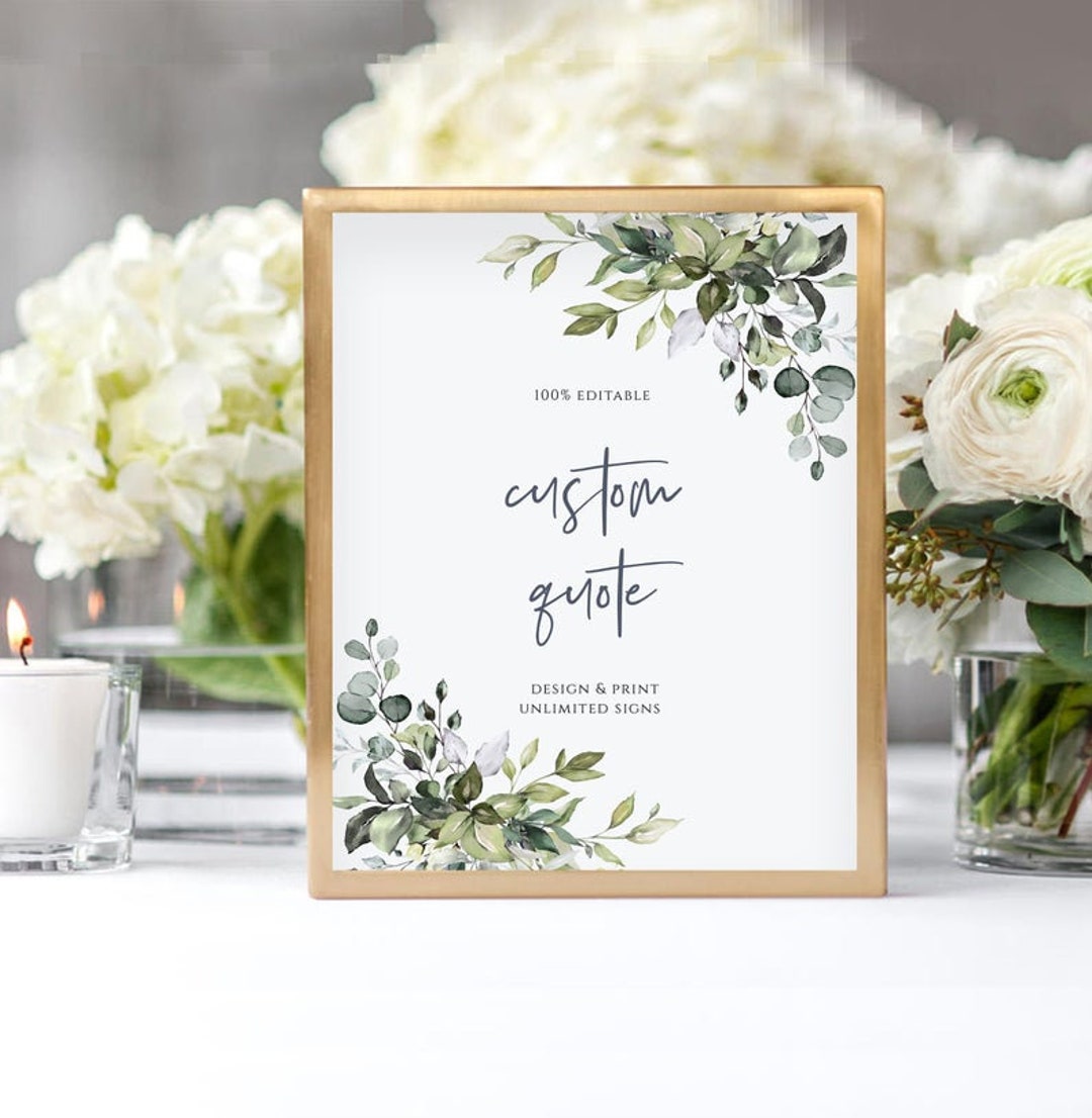 Greenery Custom Sign Template Eucalyptus Wedding Sign, DIY, Instant ...
