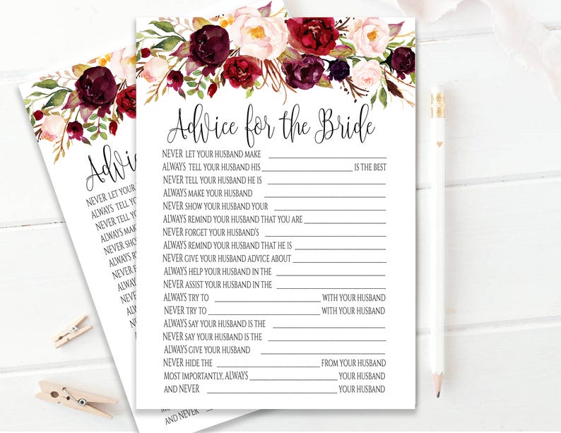 Husband Advice for the Bride Game Printable Bridal Shower Game | Etsy