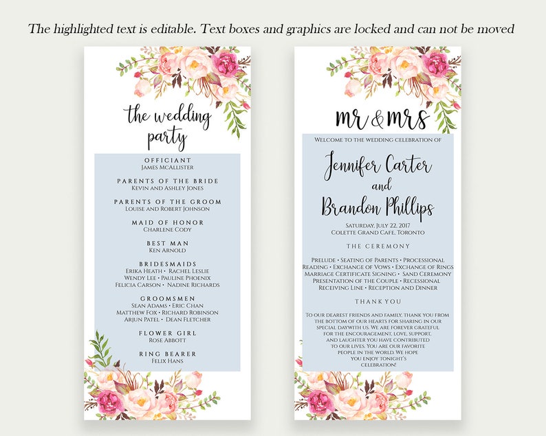 Wedding Program Editable Template Program Printable Ceremony | Etsy