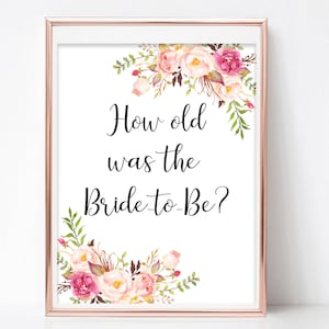 Printable How Old Was the Bride to Be Printable Bridal Shower Game ...