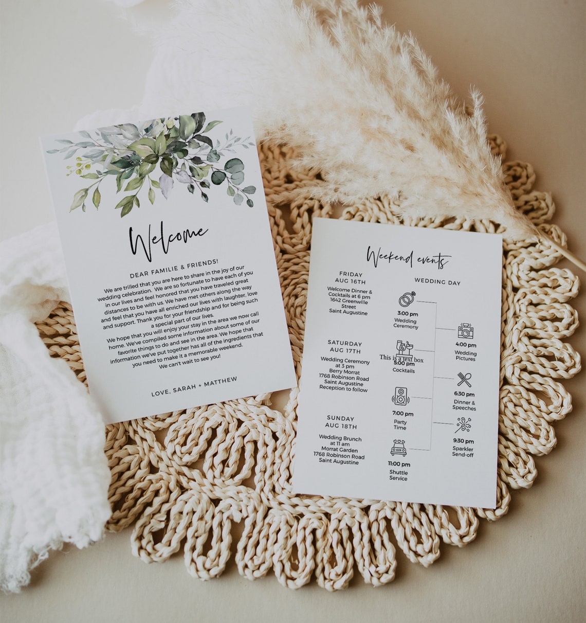 Eucalyptus Welcome Letter Timeline Template Greenery | Etsy