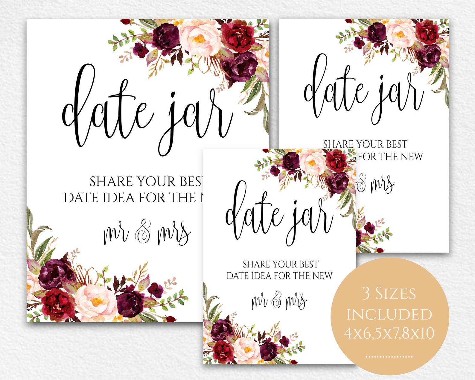 Floral Date Jar Sign Date Night Sign Date Jar Ideas Date Ideas | Etsy