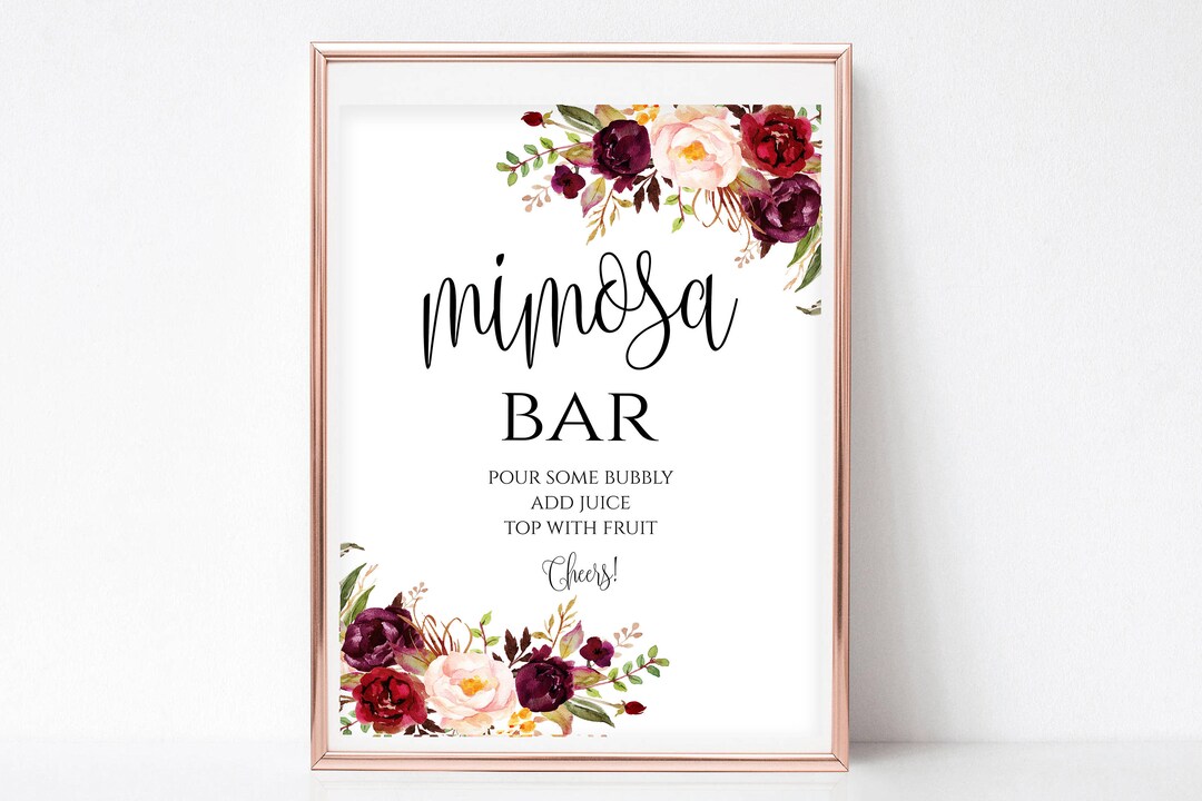 Mimosa Bar Sign Mimosa Sign Instruction Sign Printable Signage Mimosa ...