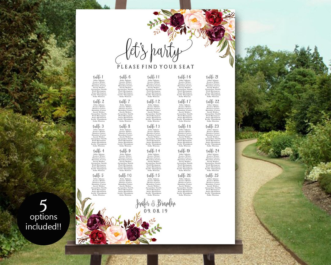 Large Seating Chart Template 5 Sizes up to 350 Editable Wedding Table ...