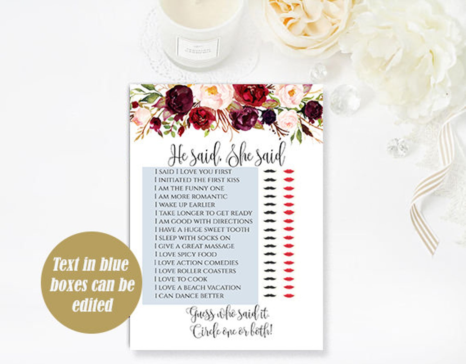 EDITABLE He Said She Said Game Bachelorette Party Game Bridal - Etsy