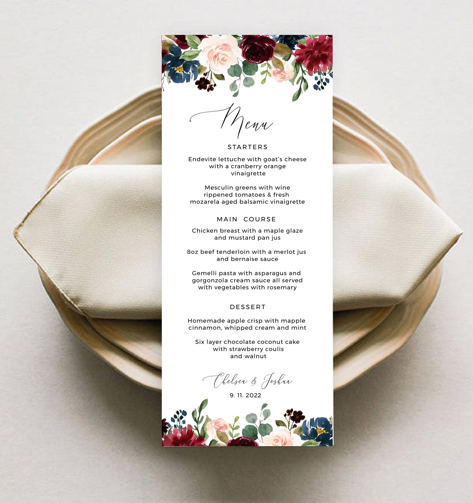 Burgundy Wedding Menu Template Printable Dinner Menu Instant - Etsy