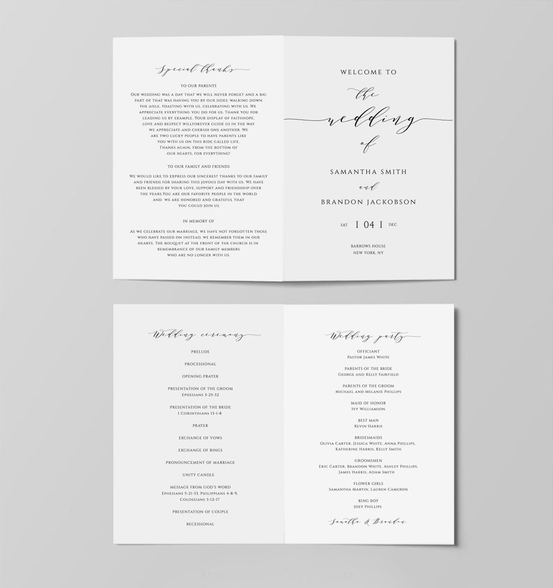 Folded Wedding Program Booklets Printable Minimalist Order of - Etsy