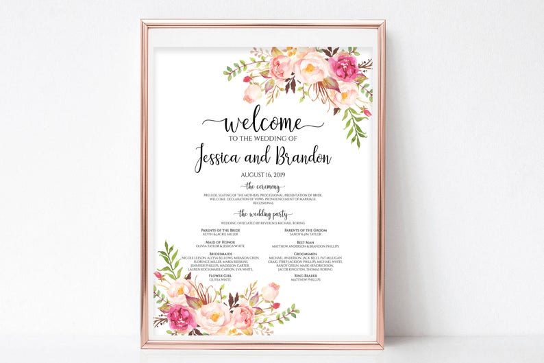 Printable Wedding Program Sign Welcome Sign Template Wedding - Etsy