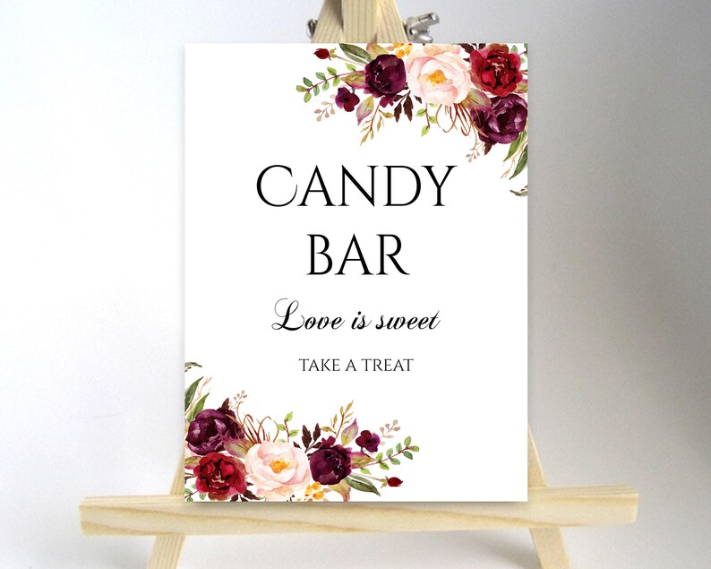 Candy Bar Sign Burgundy Wedding Candy Buffet Sign Dessert Bar | Etsy