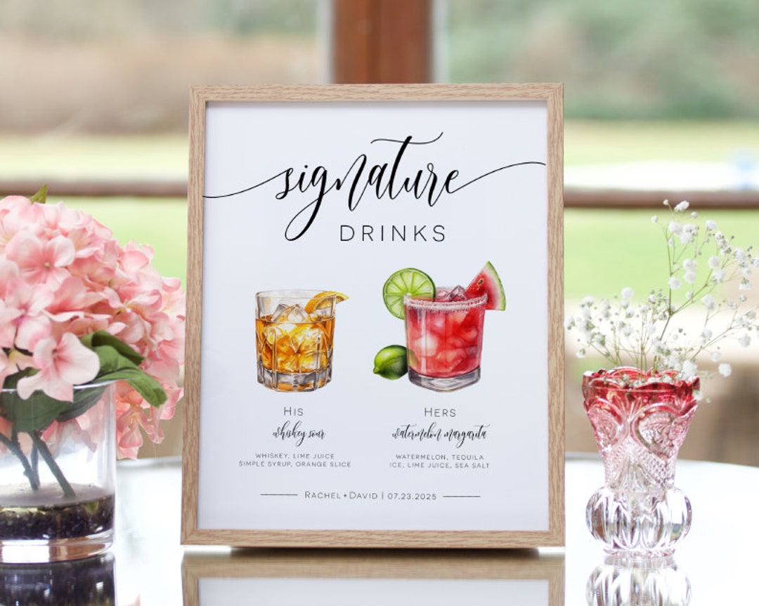 His and Her Drink Sign, Wedding His Hers Cocktail Drink Sign, Signature ...