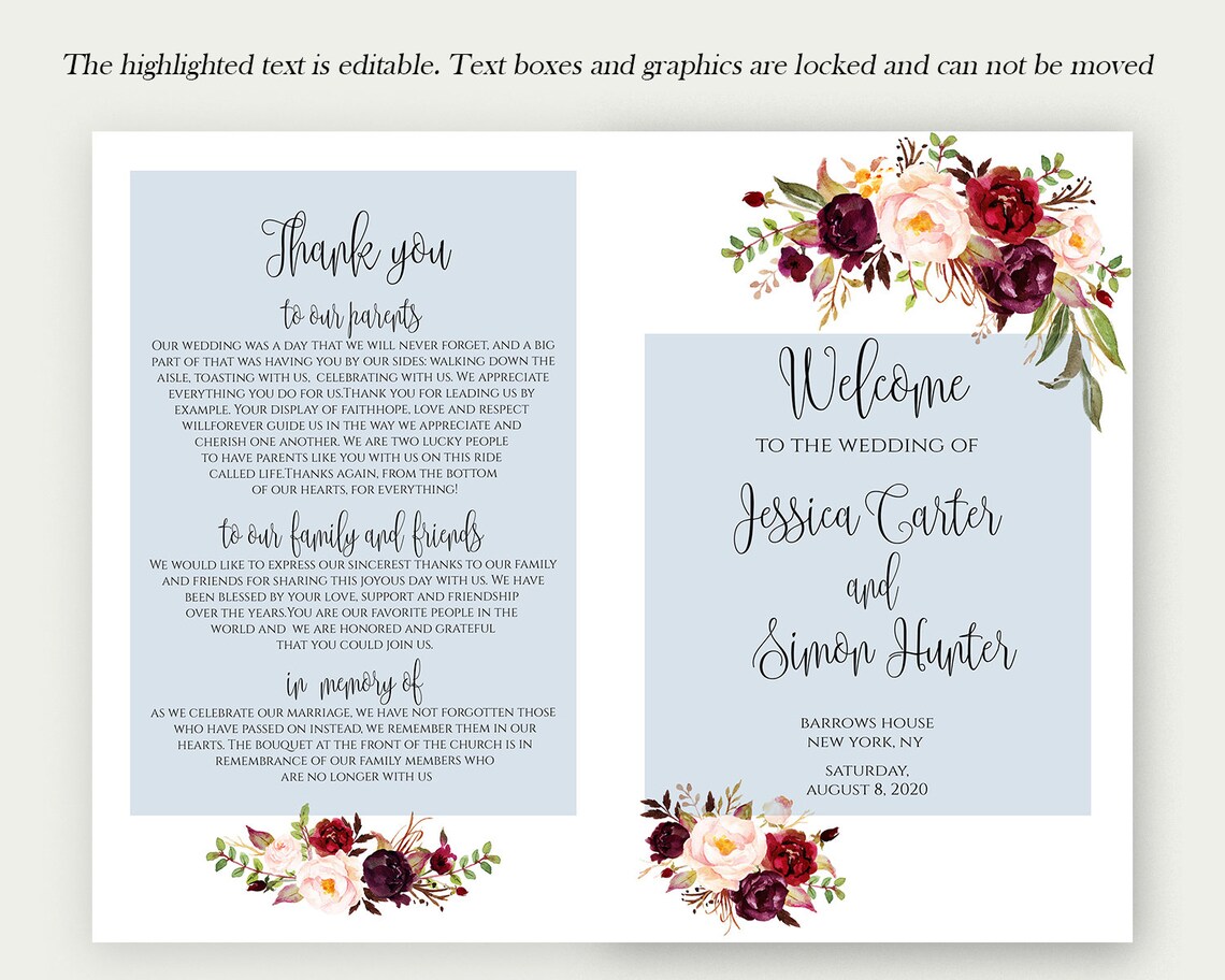 Folded Wedding Program Template Folded Wedding Program | Etsy