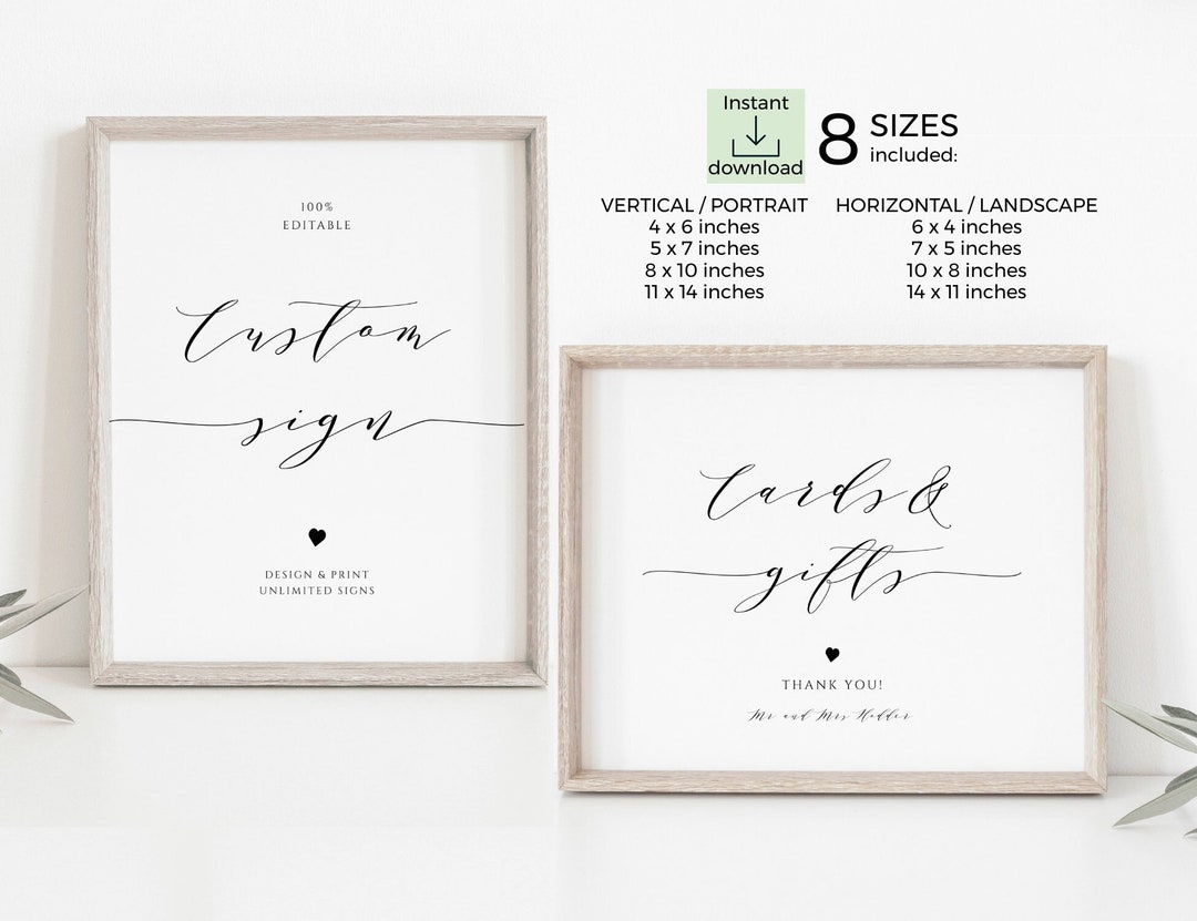 Editable Custom Sign Template, Cards and Gifts Sign, Modern Minimalist ...