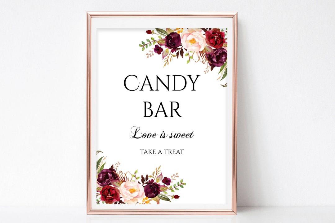 Candy Bar Sign Burgundy Wedding Candy Buffet Sign, Dessert Bar Sign ...