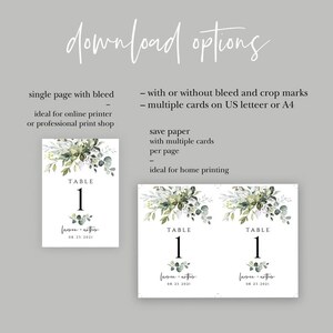 Table Number Template Greenery Wedding Table Numbers, Eucalyptus Table ...