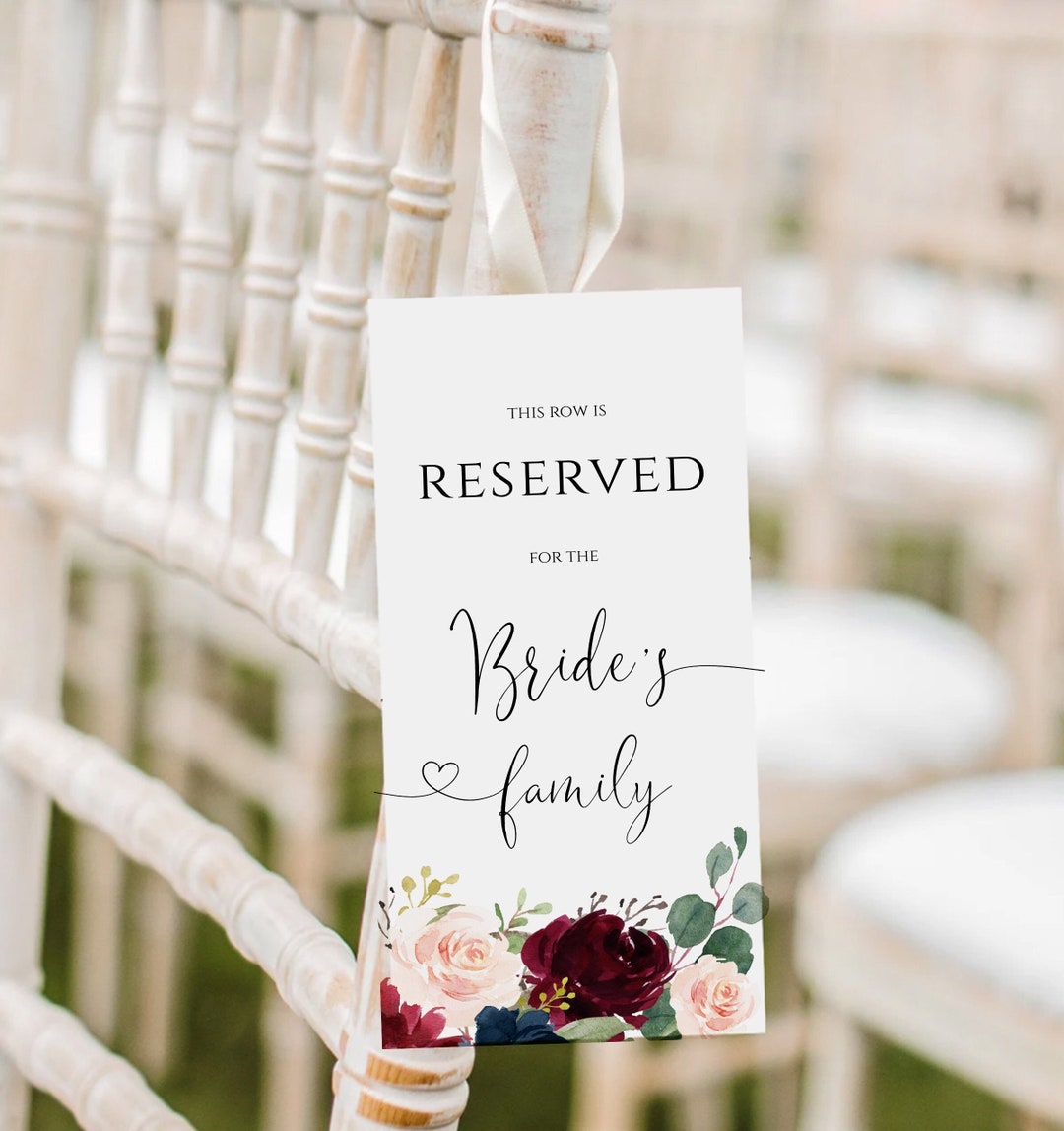 Reserved Seat Sign, Reserved Row, Reserved Wedding Seat, Reserved ...