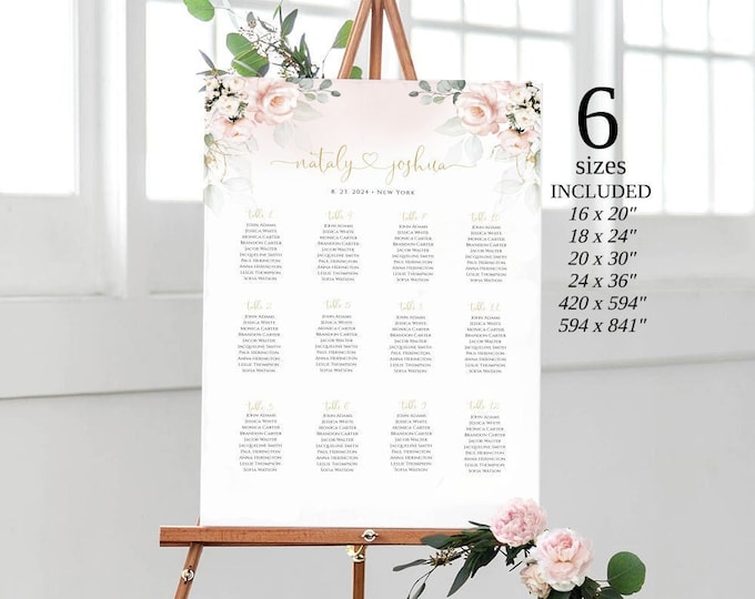 Dusty Pink Seating Chart, INSTANT DOWNLOAD Portrait, Sign, Signage ...