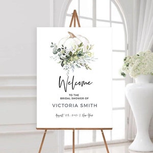Fall in Love Welcome Sign: White Pumpkin Bridal Shower (instant ...