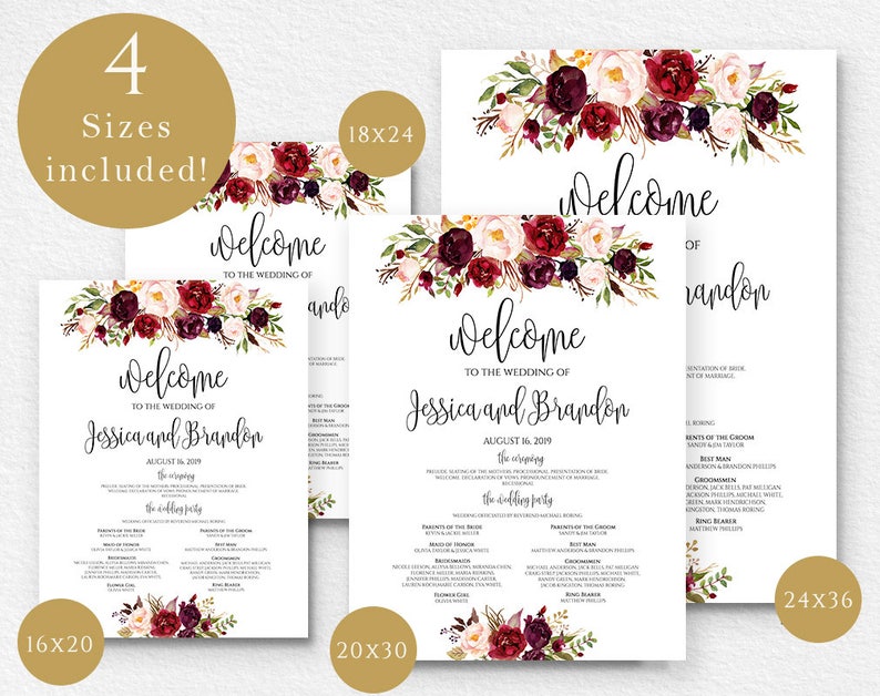 Printable Wedding Program Sign Welcome Sign Template Wedding - Etsy