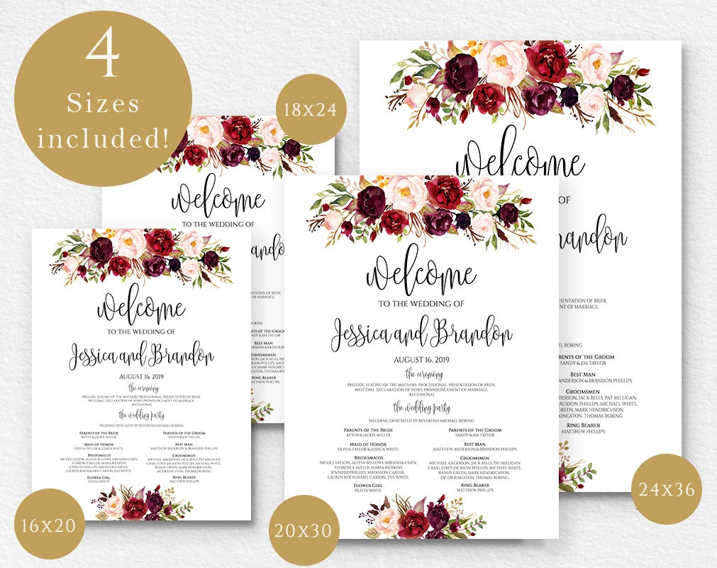 Printable Wedding Program Sign Welcome Sign Template Wedding - Etsy