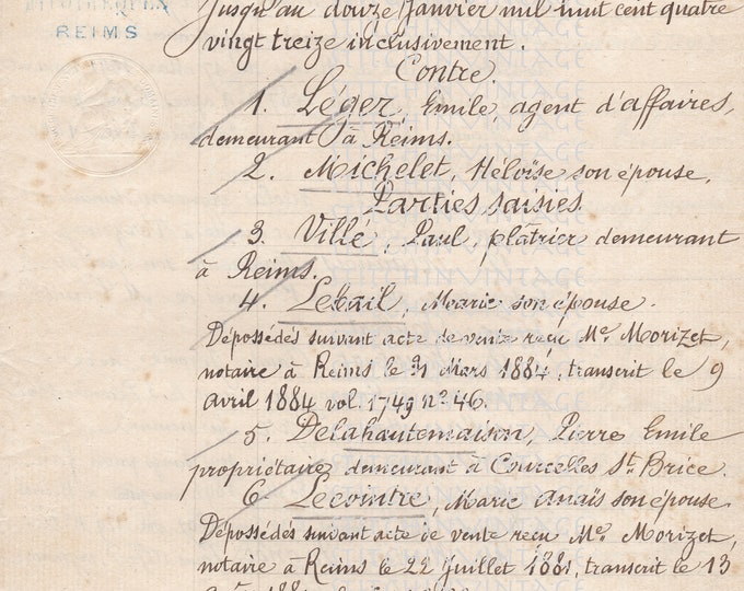 1884 Handwritten/set of 7 Pages/french Legal/calligraphy/digital ...