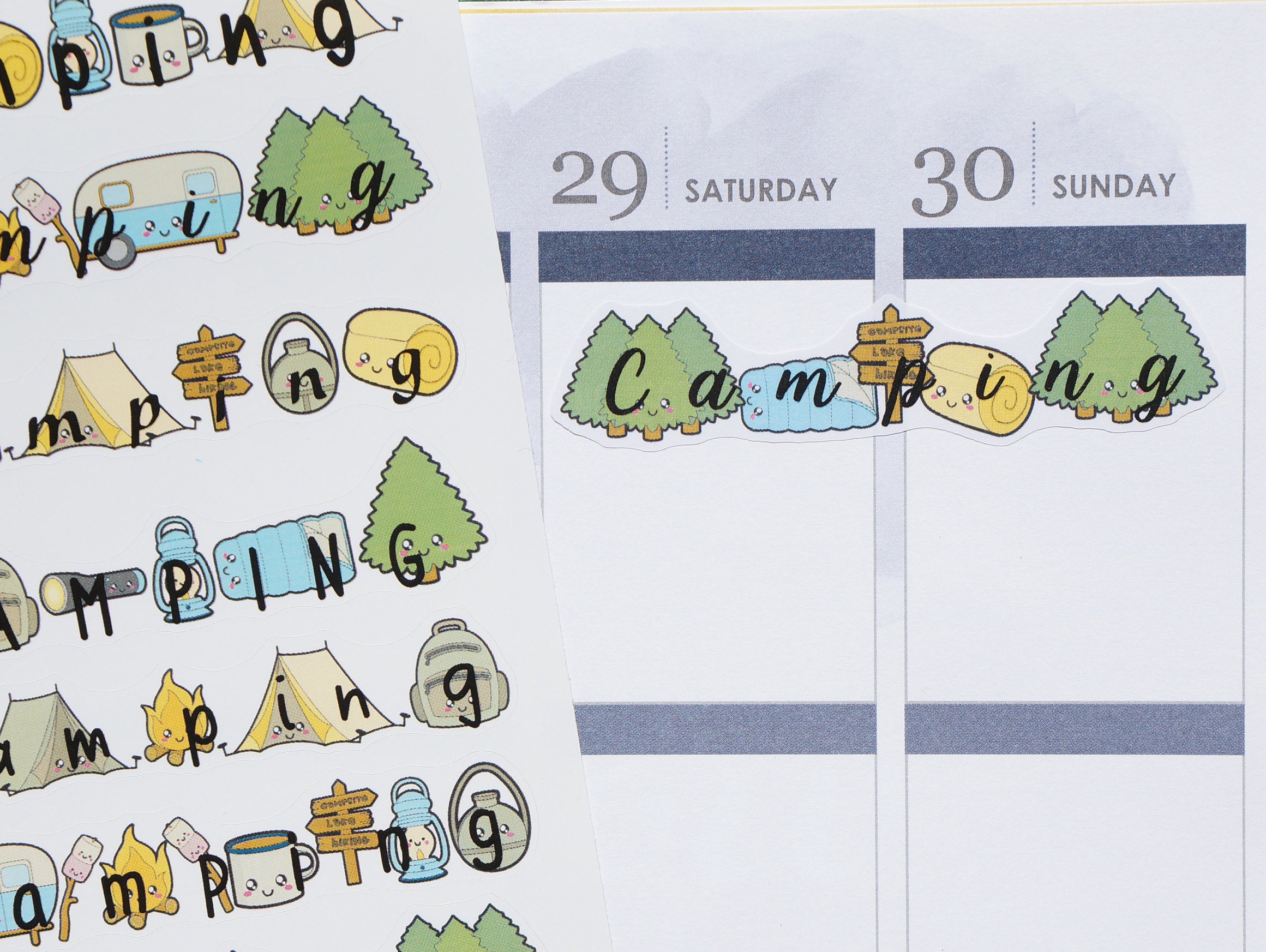 Camping Weekend Banner Stickers // Planner Stickers for Erin - Etsy