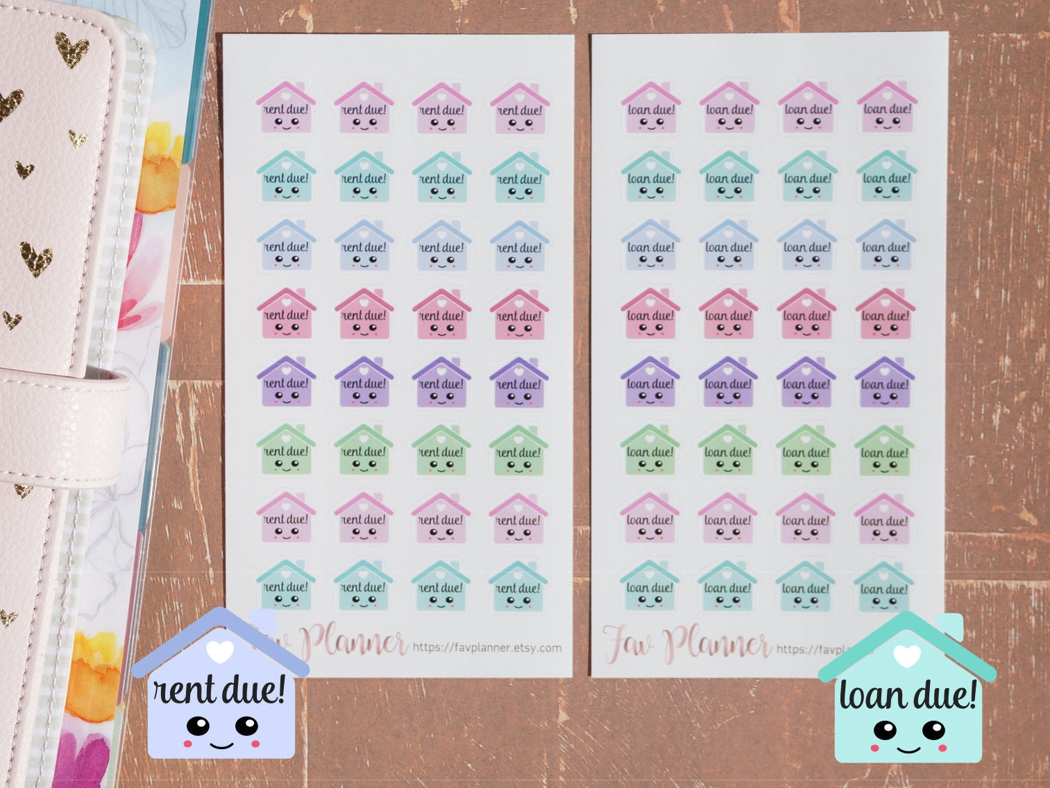 32 Mini Kawaii or Non Kawaii Rent / Loan Due Stickers // | Etsy