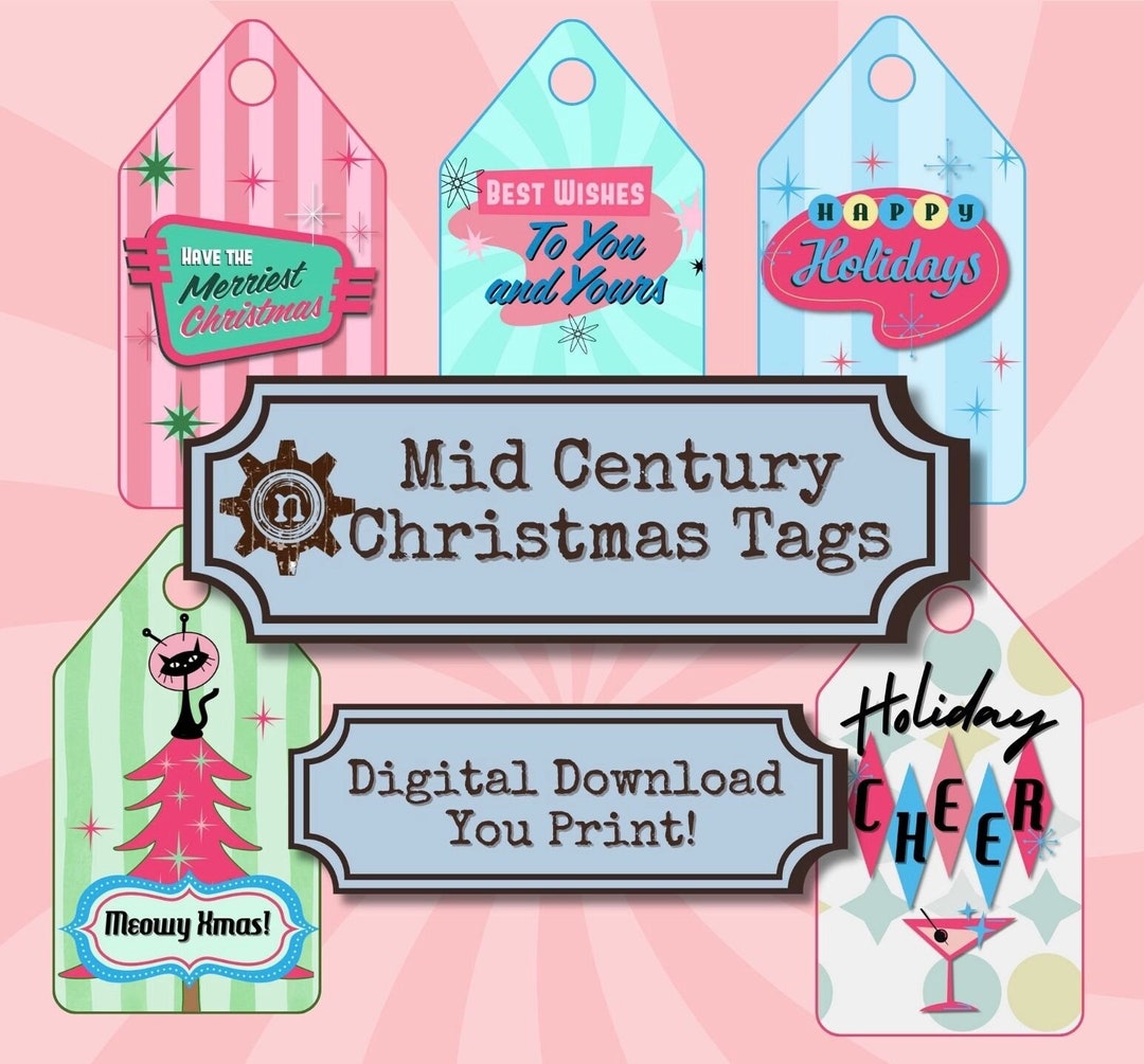 Printable Mid Century Modern Christmas Gift Tags Digital Download - Etsy