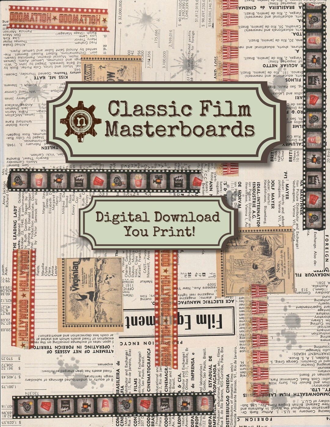 Classic Film Printable Digital Masterboards Collage Pages Junk Journal ...