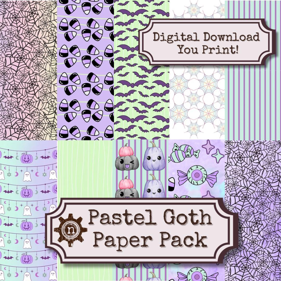 Pastel Goth Halloween Scrapbook Paper Pack Digital Download Printable ...