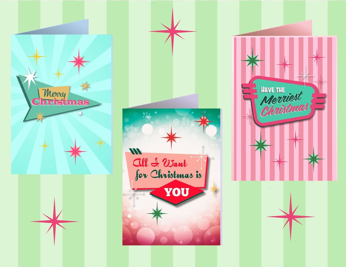 Retro Mid Century Modern Digital Holiday Christmas Cards, Print at Home ...