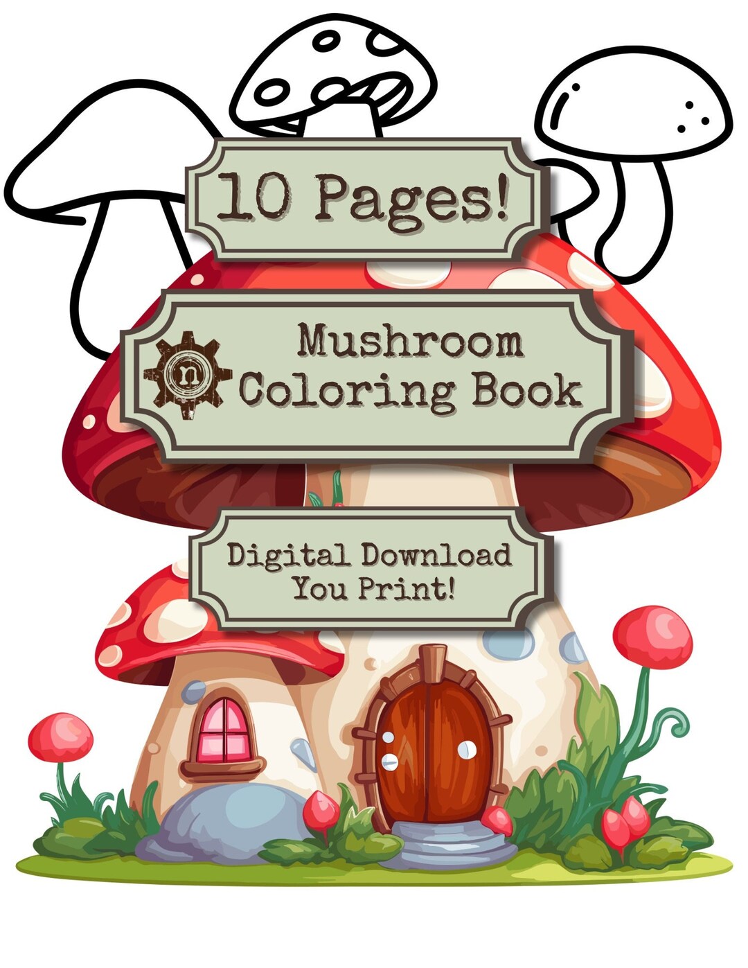 Mushroom Coloring Pages Digital Download Printable Coloring Book Kids ...