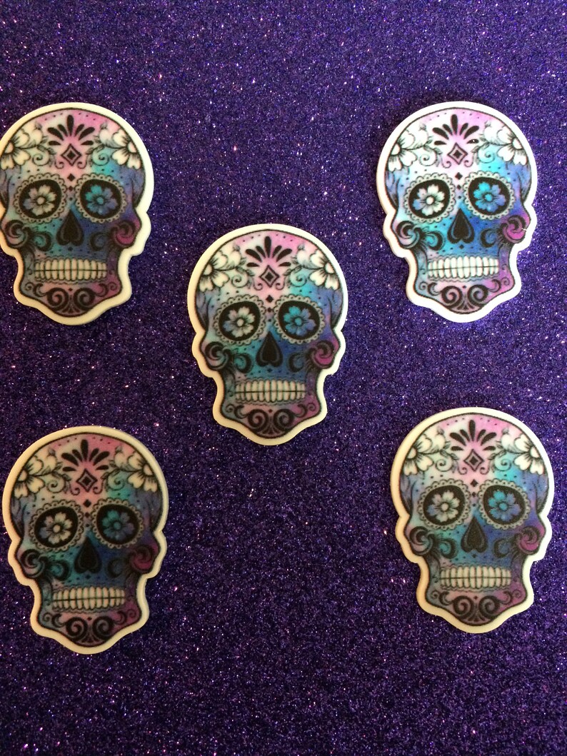 5pc. Purple Sugar Skull, Dia De Los Muertos, Resin Planar Flatback, Day ...