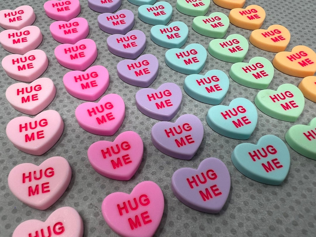 12pc. Miniature Rainbow Candy Hearts, Resin Cabochon, Charm, Flat Back ...