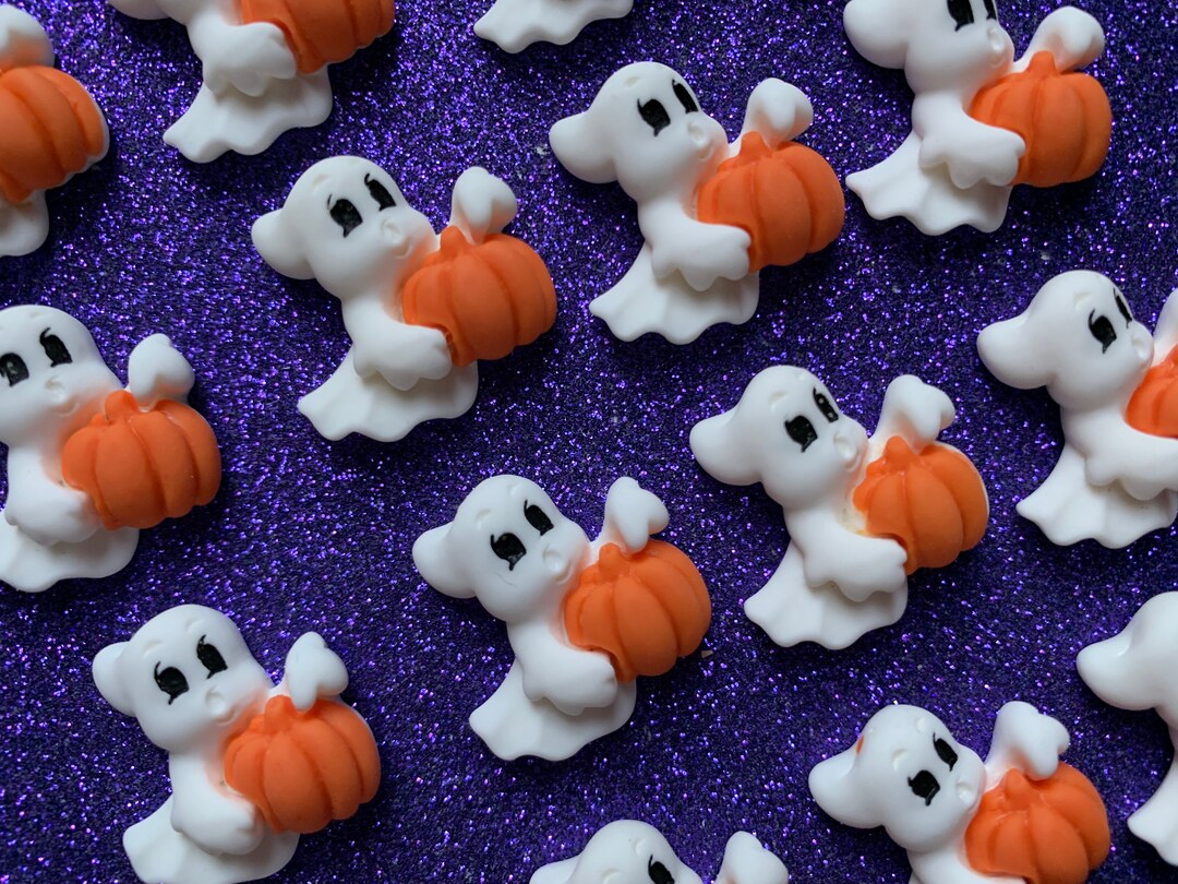 10pc Little Ghost With a Jack-o-lantern Flatback, Resin, Cabochon, Bow ...