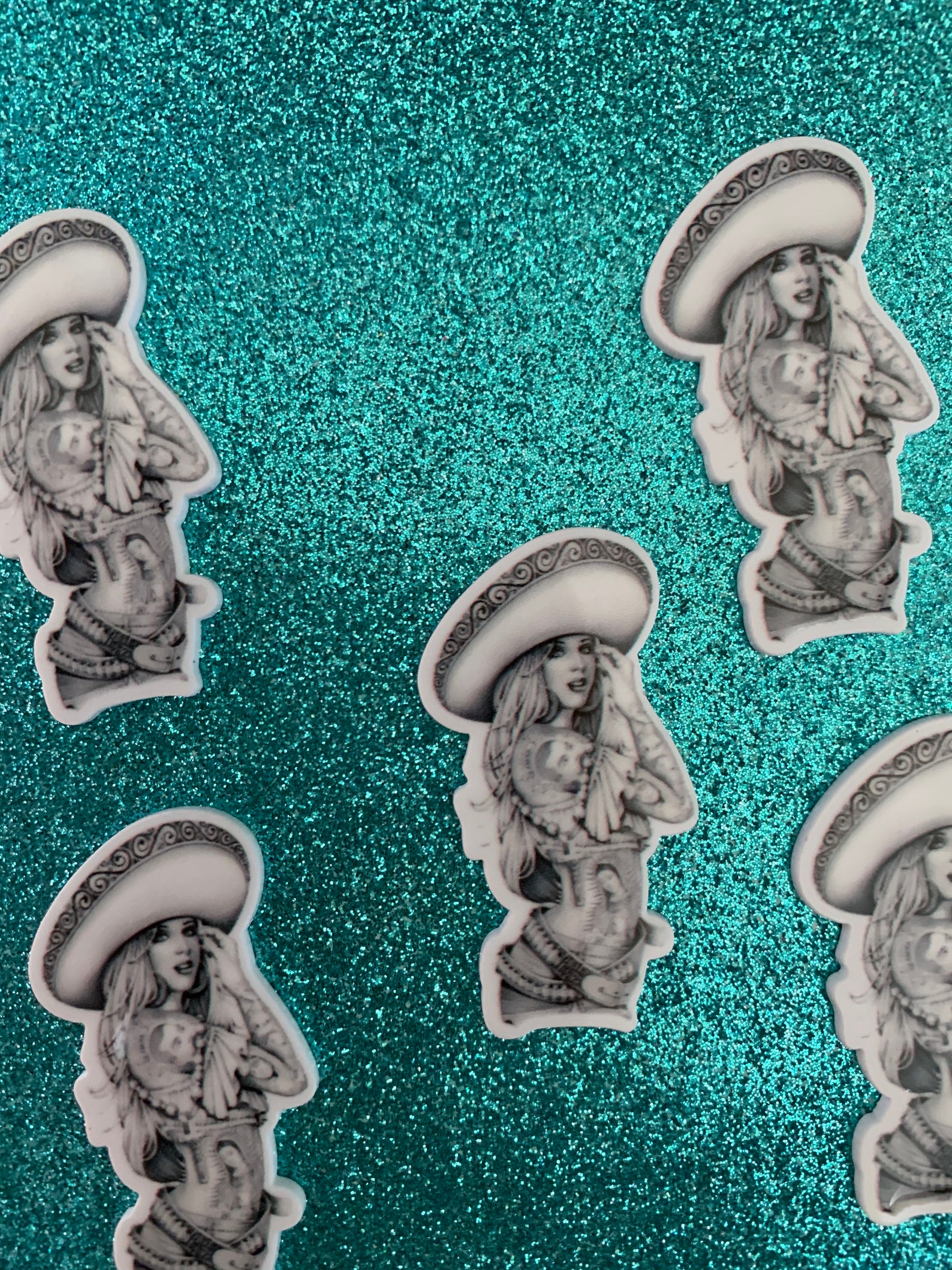 5pc. Charra Women, Senorita of Roses, Mexico, Planar Flatback, Cabochon ...