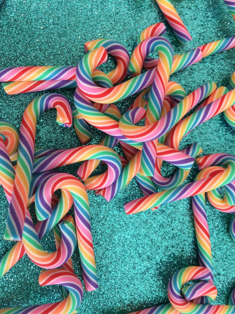 12pc. Rainbow Candy Cane Flatback Cabochon Charm Faux | Etsy