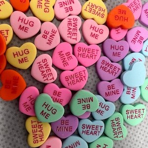 14pc. Miniature Rainbow Candy Hearts, Resin Cabochon, Charm, Flat Back ...