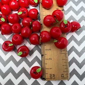 12pc Miniature Red Apples 3D Resin Fruit, Charms, Cabochon, Faux Food ...