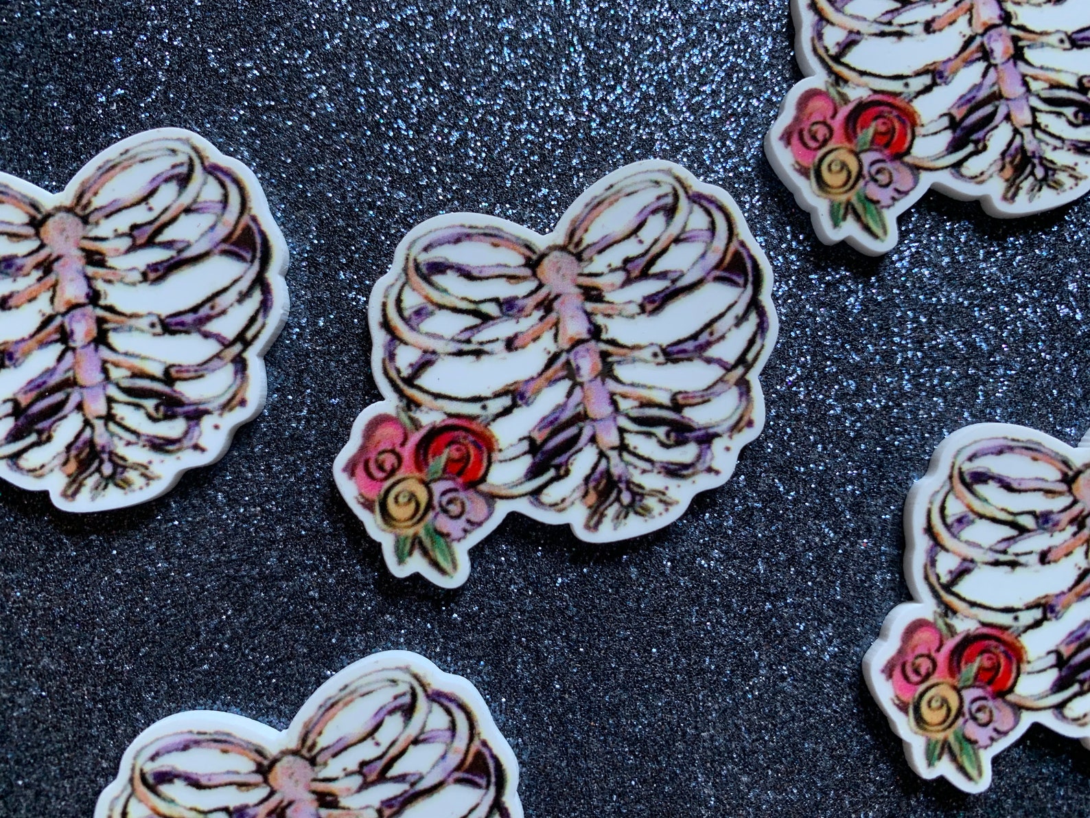 5pc. Wild Flowers and Heart Shaped Ribs Skeleton Resin - Etsy