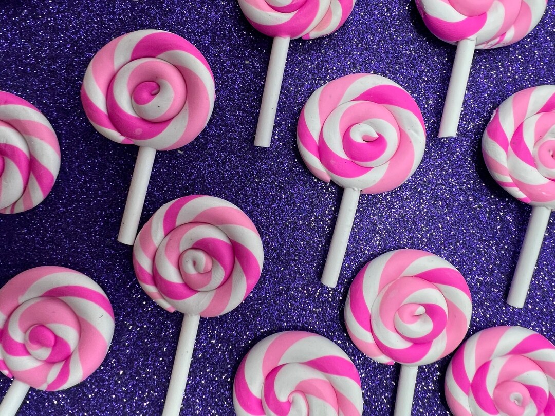 9pc. Pink Swirl Candy Lollipop, Polymer Clay Cabochon, Charm, Faux ...