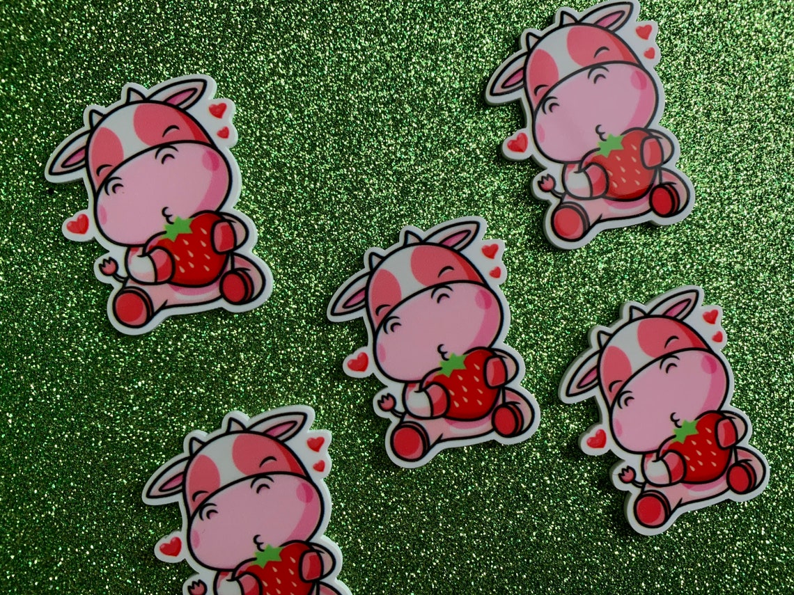 5pc. Happy Strawberry Cow so Kawaii Planar Resin Flatback | Etsy